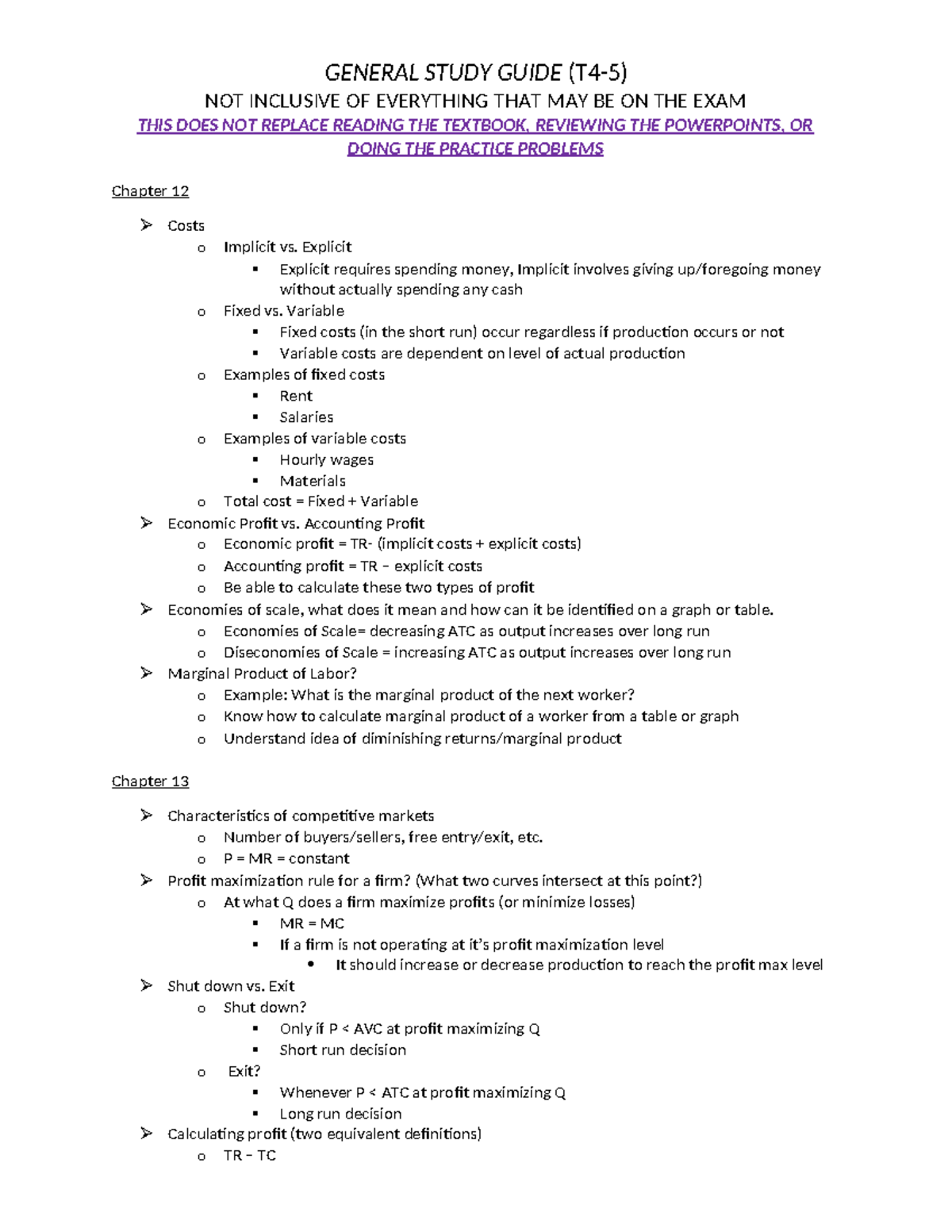 Fall 24 ECN-351 Midterm 2 Study Guide - GENERAL STUDY GUIDE (T4-5) NOT ...