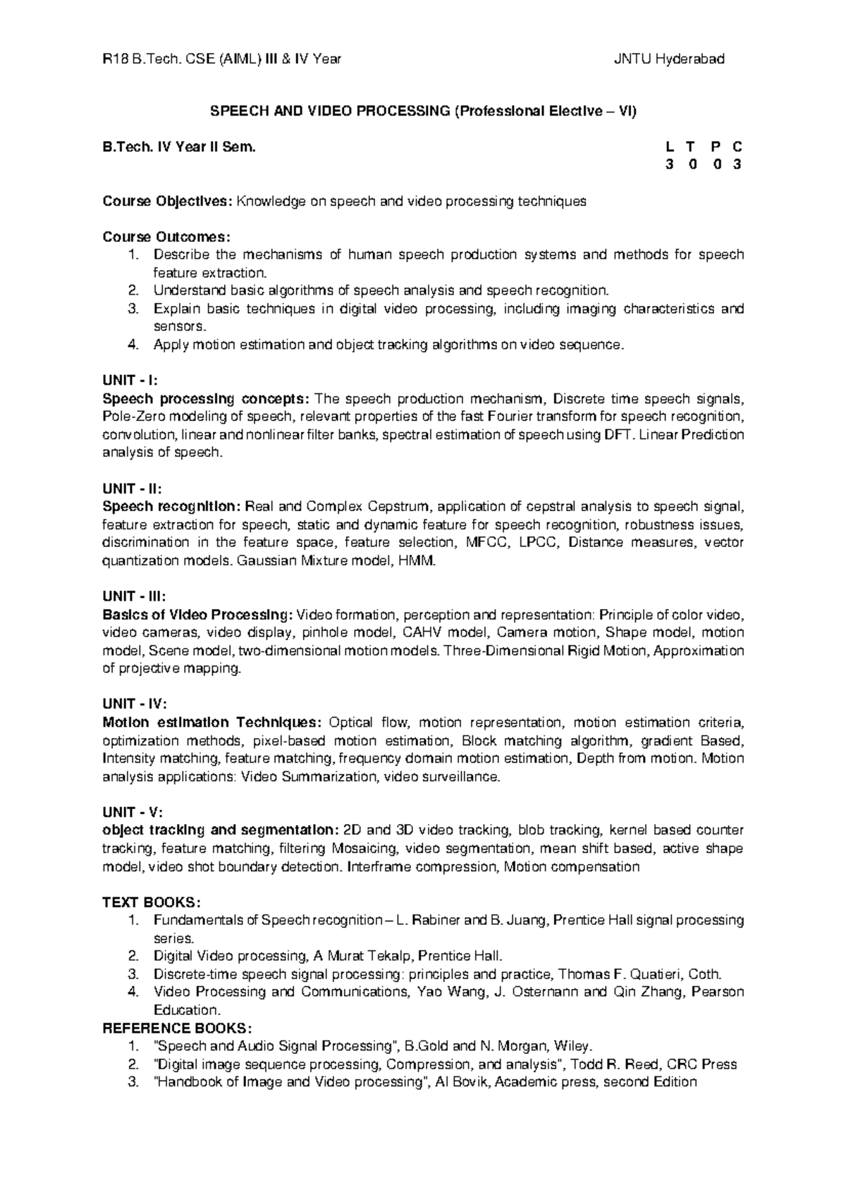 Speech AND Video Processing - R18 B. CSE (AIML) III & IV Year JNTU ...