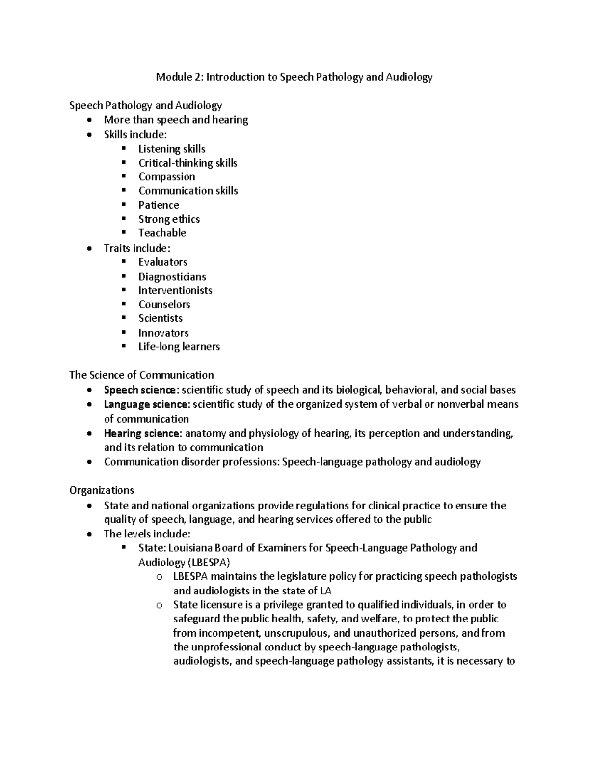 Module 2 Intro to Speech Pathology and Audiology - Module 2 ...
