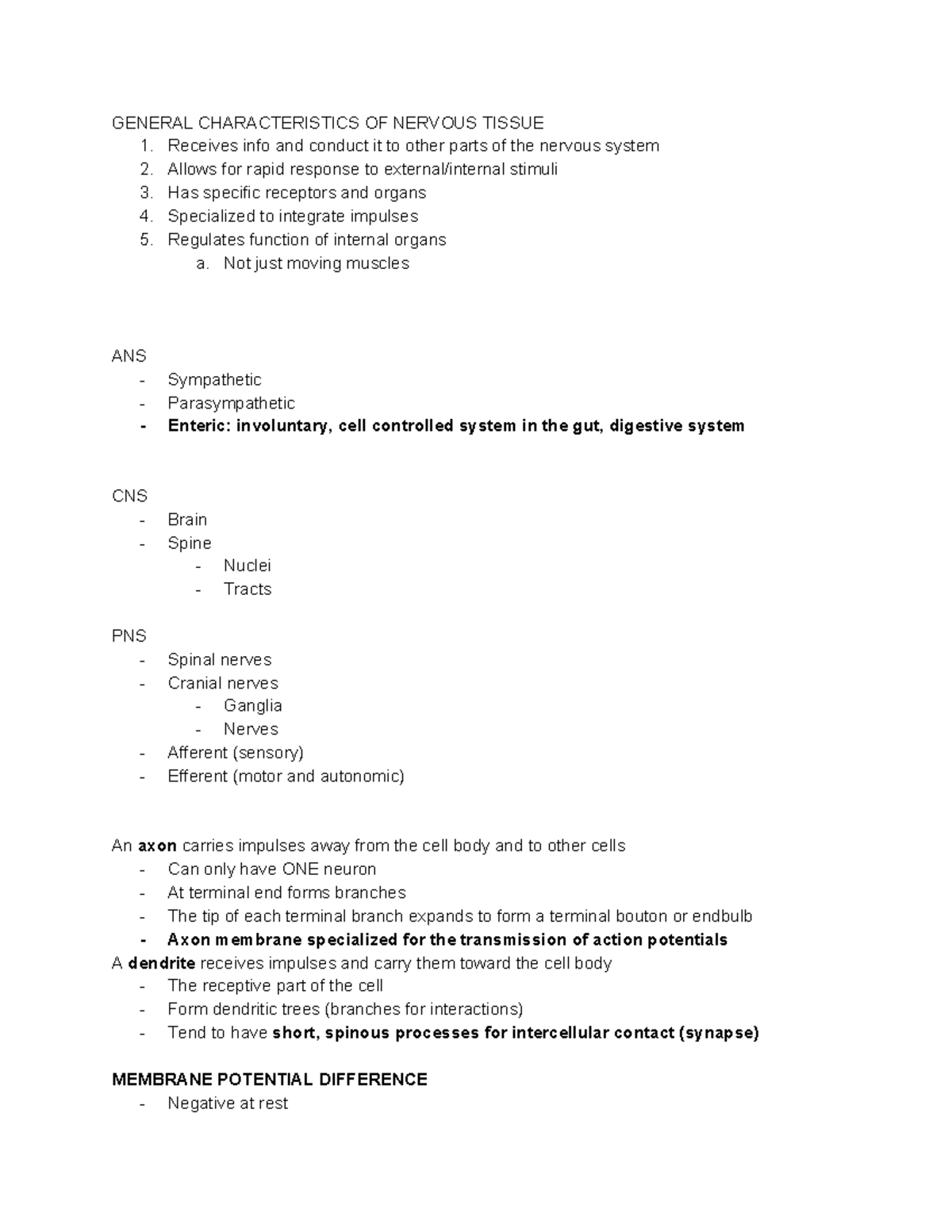 Nervous system - Summary Human Microscopic and Gross Anatomy - GENERAL ...