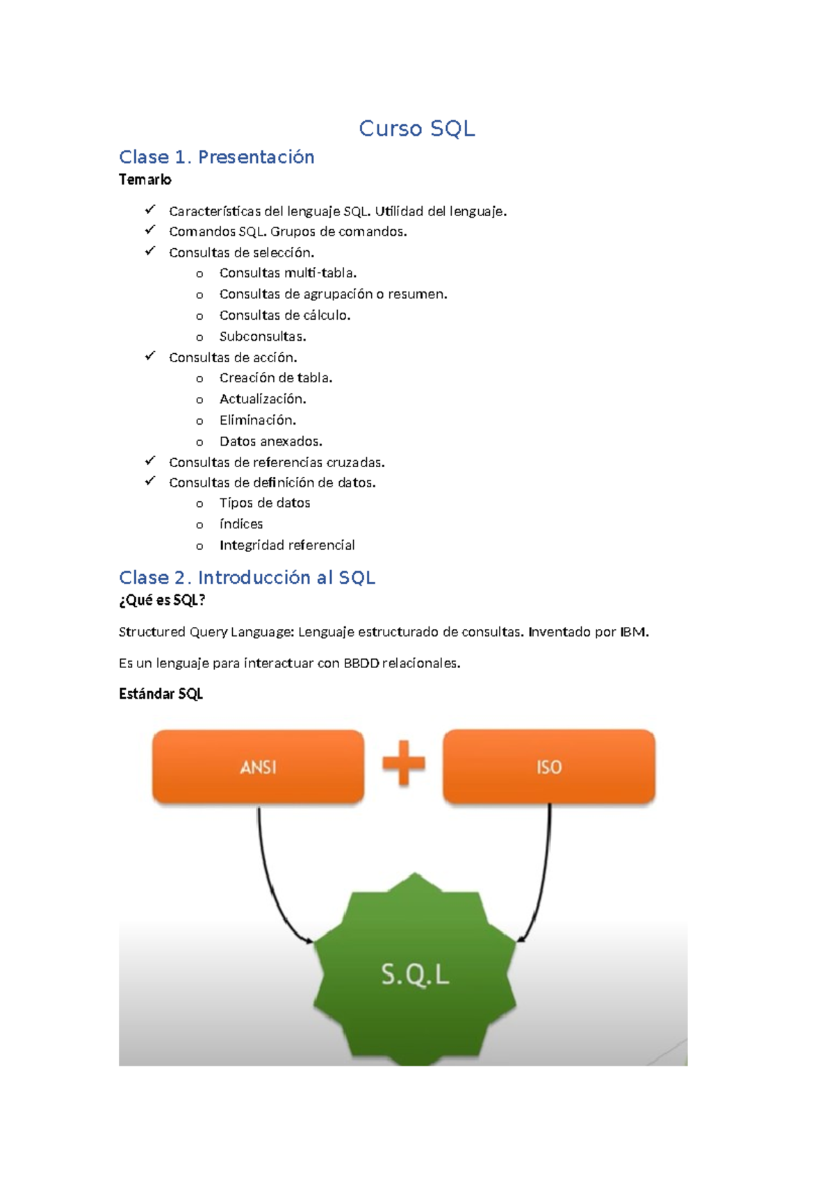 Curso SQL youtube - Curso SQL Clase 1. Presentación Temario ...