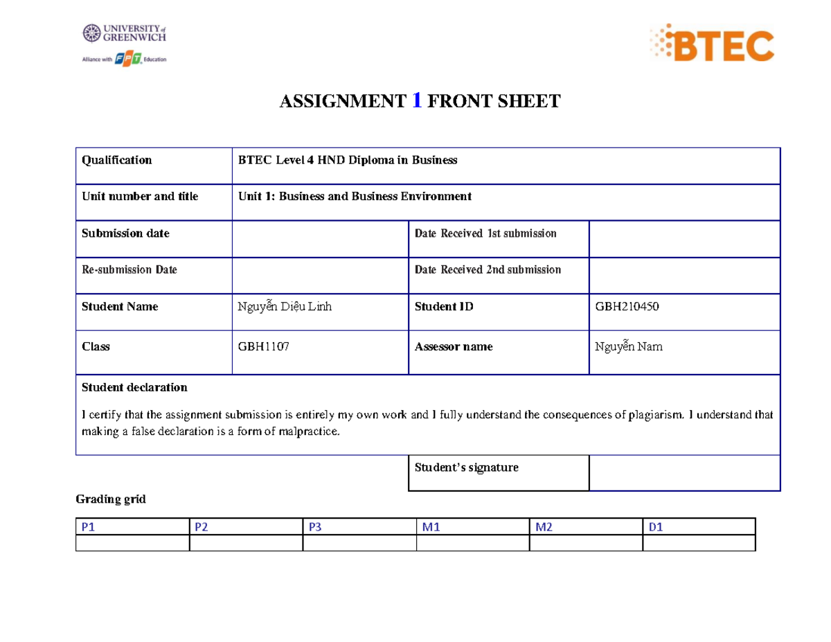 1.5032 Frontsheet-Assignment-1-Nguyen-Dieu-Linh-1 - ASSIGNMENT 1 FRONT ...