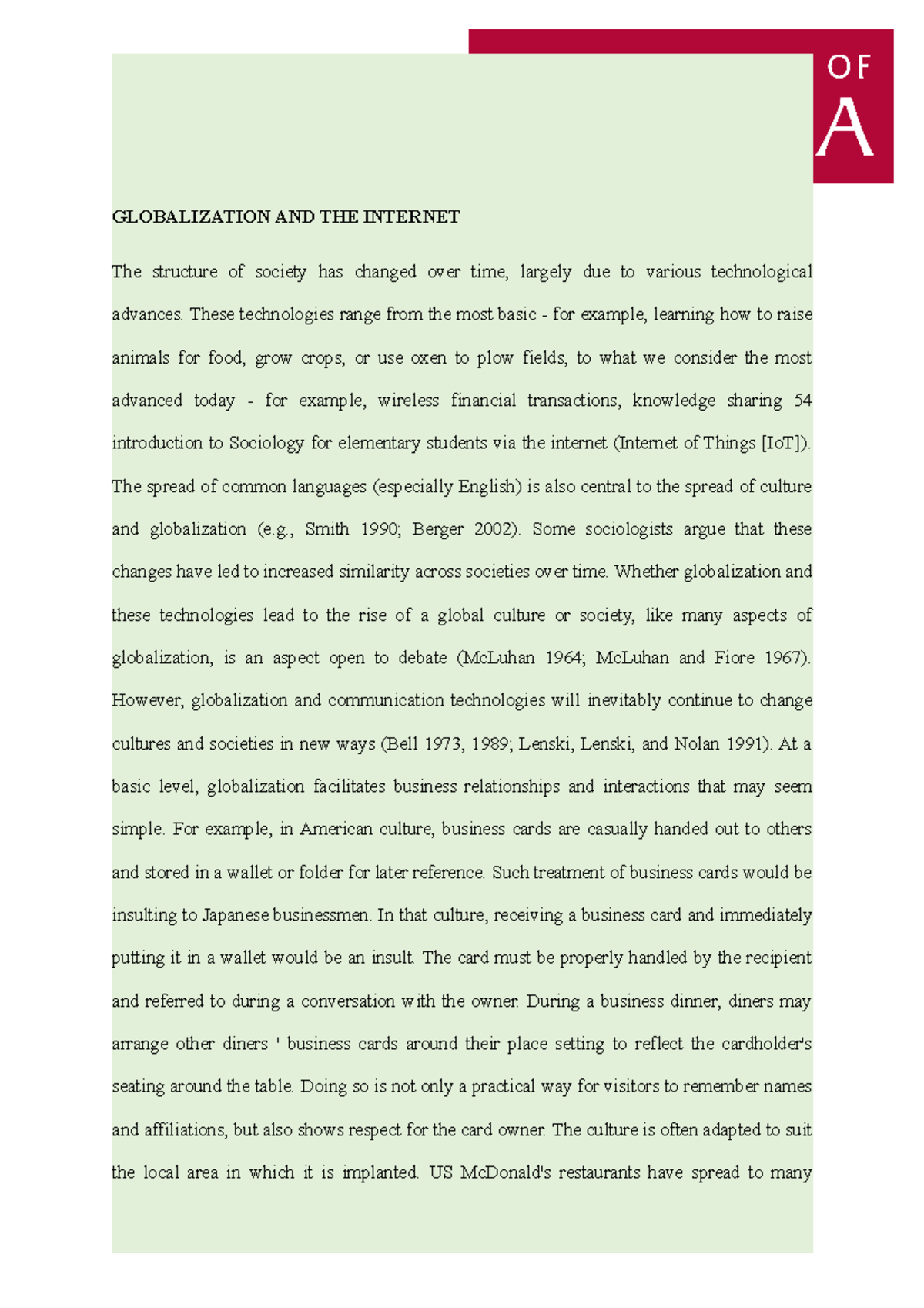 Documents Sociology - Globalization AND THE Internet - GLOBALIZATION ...