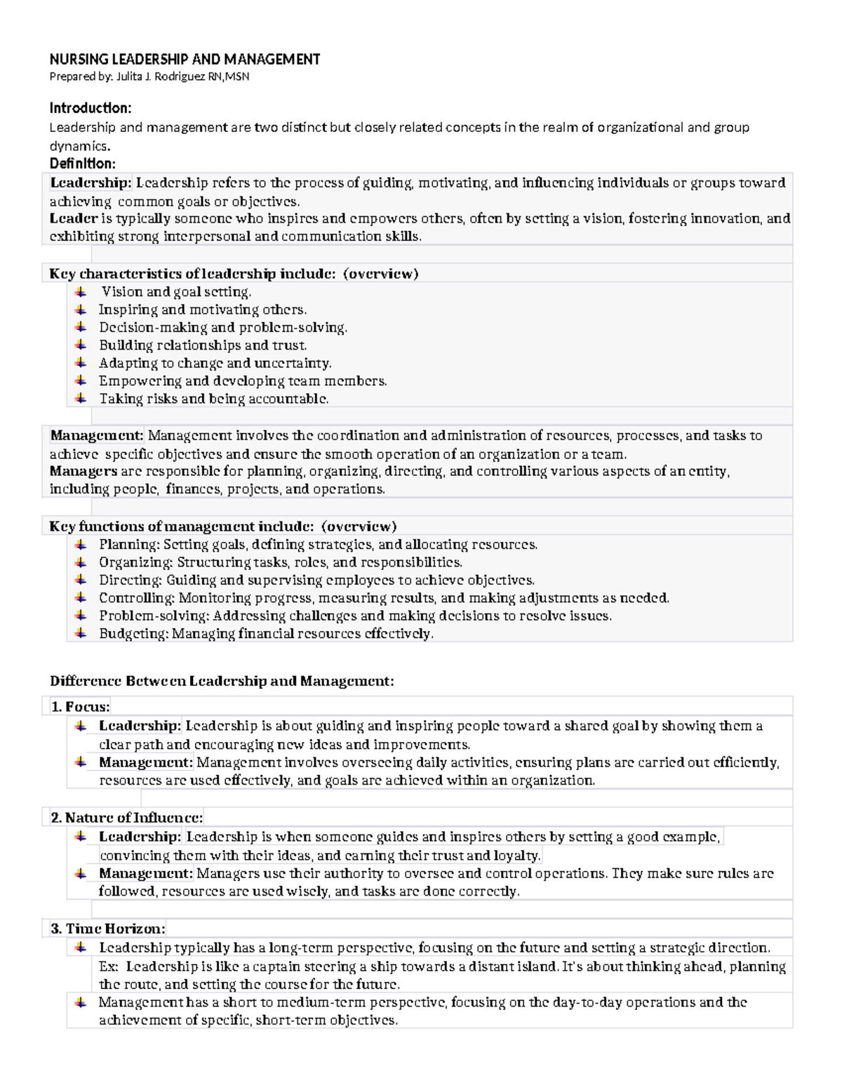 Lecture Nursing Leadership and Management - NURSING LEADERSHIP AND ...