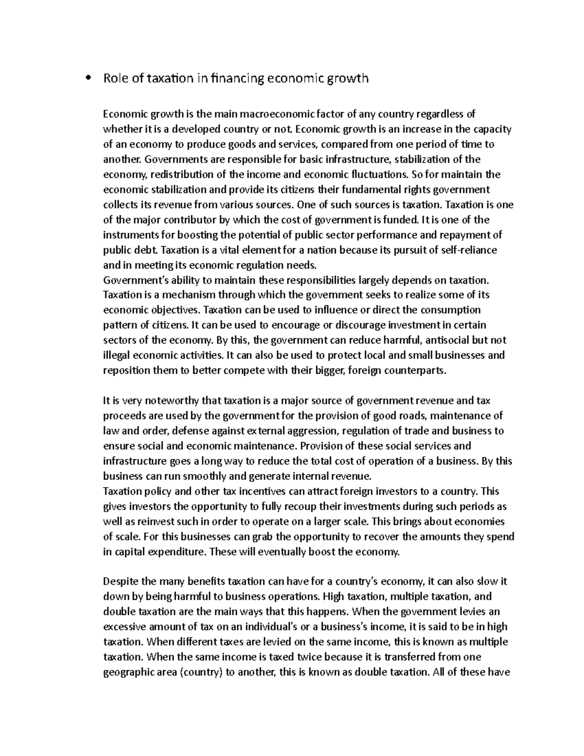 Role of taxation in financing economic growth - Economic growth is an ...