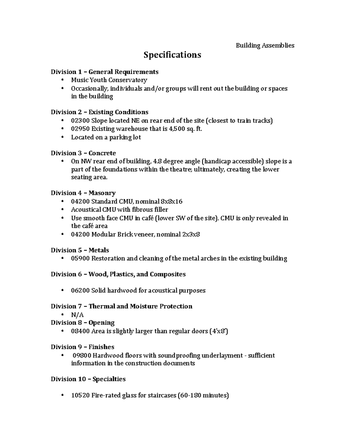 Outline Specifications Edit - Building Assemblies Specifications ...