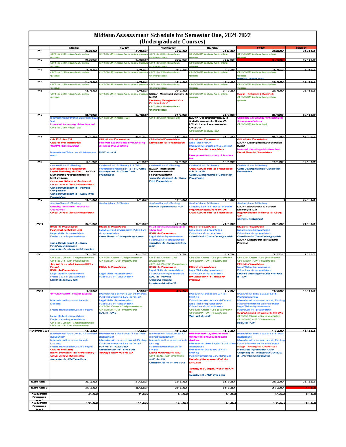 UG Assessment schedule 2021-2022 Semester 1 - Marketing - Studocu