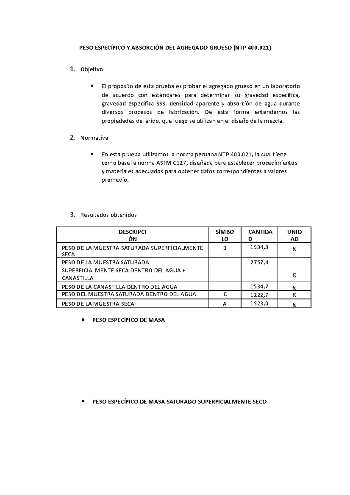 PESO Especifico - apuntes - PESO ESPECÍFICO Y ABSORCIÓN DEL AGREGADO ...