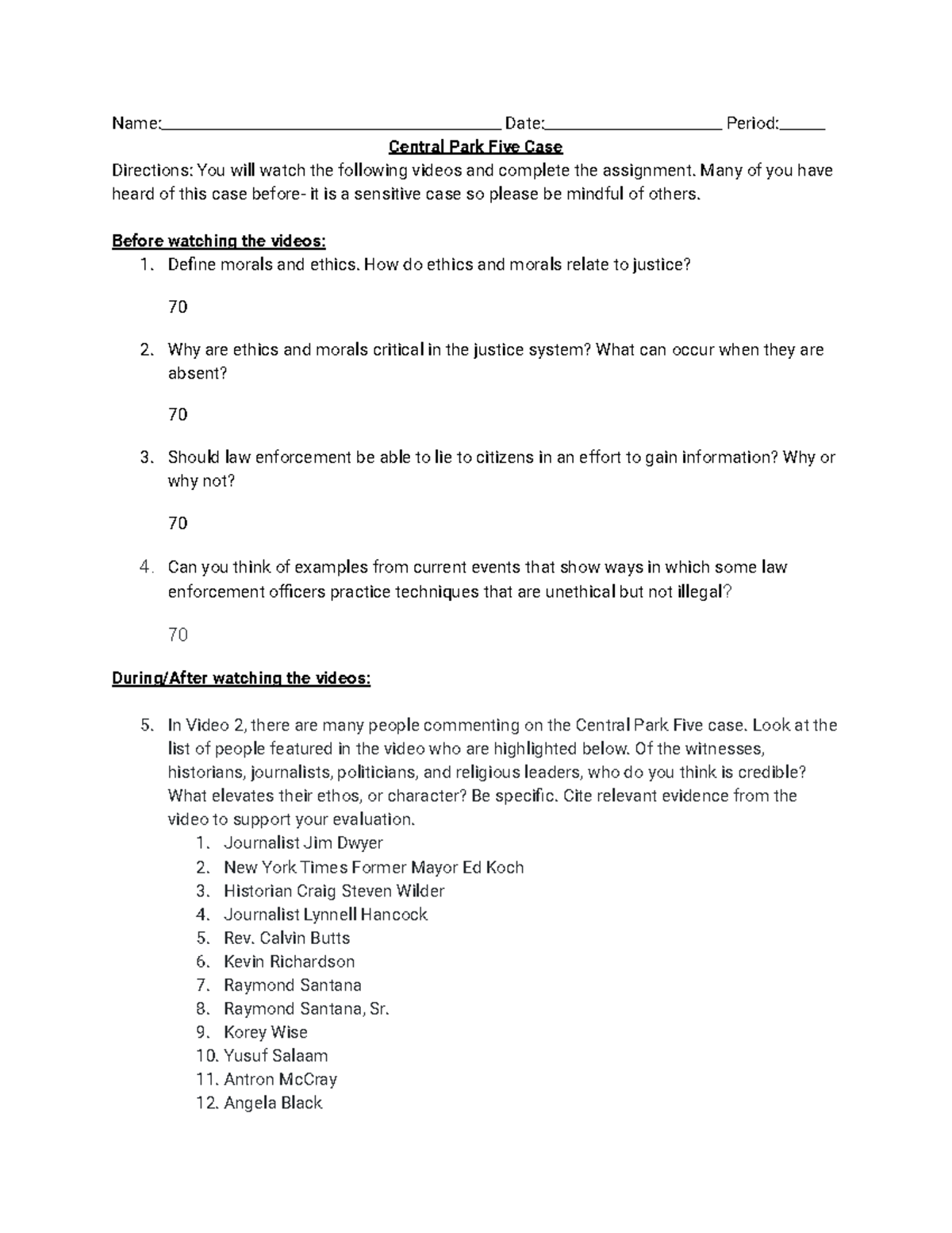 Copy of Central Park Five Case - Name ...