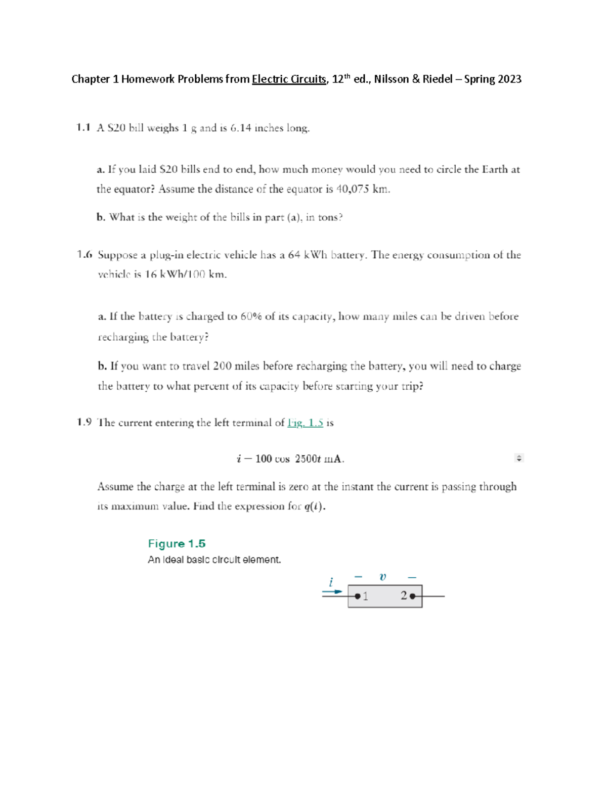 Homework - Chapter 1 - Spring 2023 - ECE 3302 - Chapter 1 Homework ...