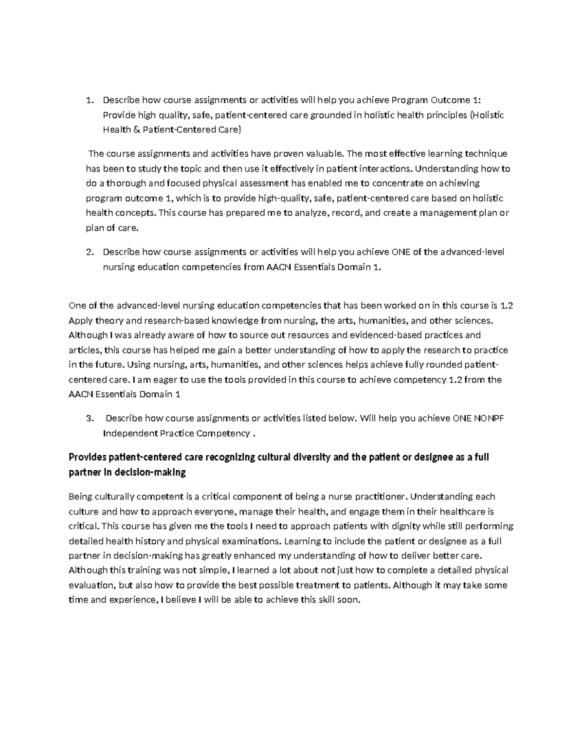 Week 8 reflection Mohsin Gelen - Describe how course assignments or activities will help you ...