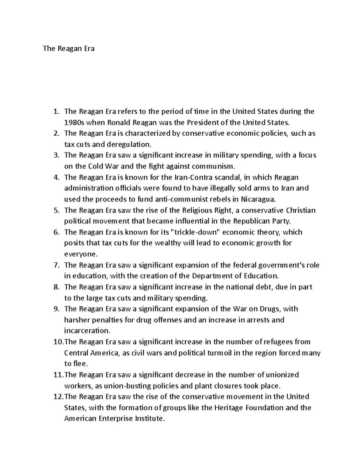 The Reagan Era notes - The Reagan Era The Reagan Era refers to the ...