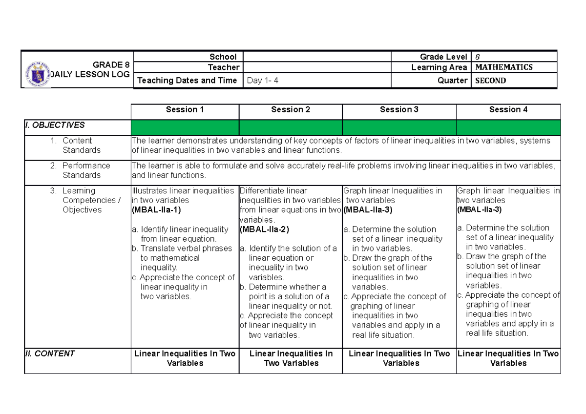 G8DLL Q2W1 LC22-23 - Carms - GRADE 8 DAILY LESSON LOG School Grade ...