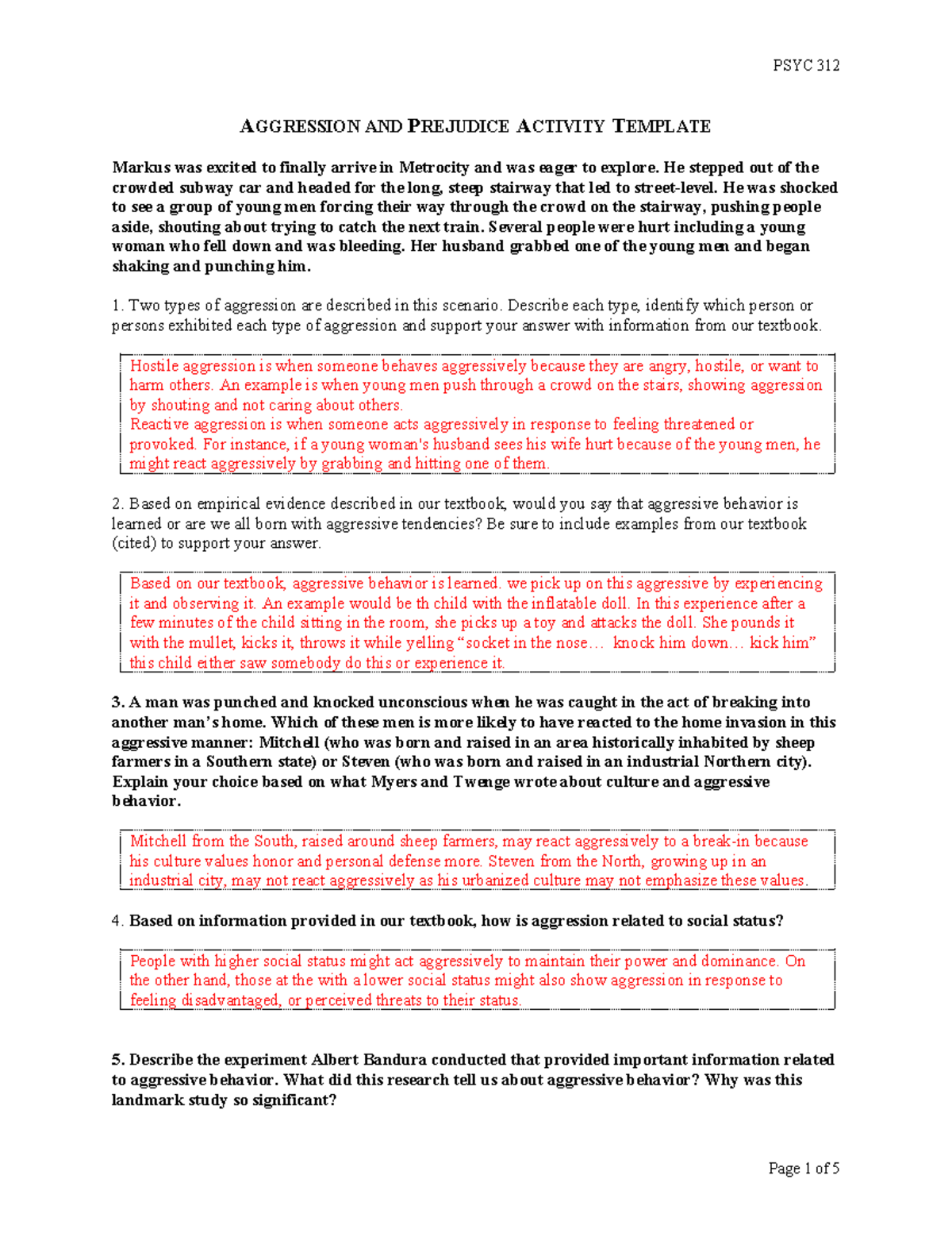 Aggression and Prejudice Activity Template - AGGRESSION AND PREJUDICE ...