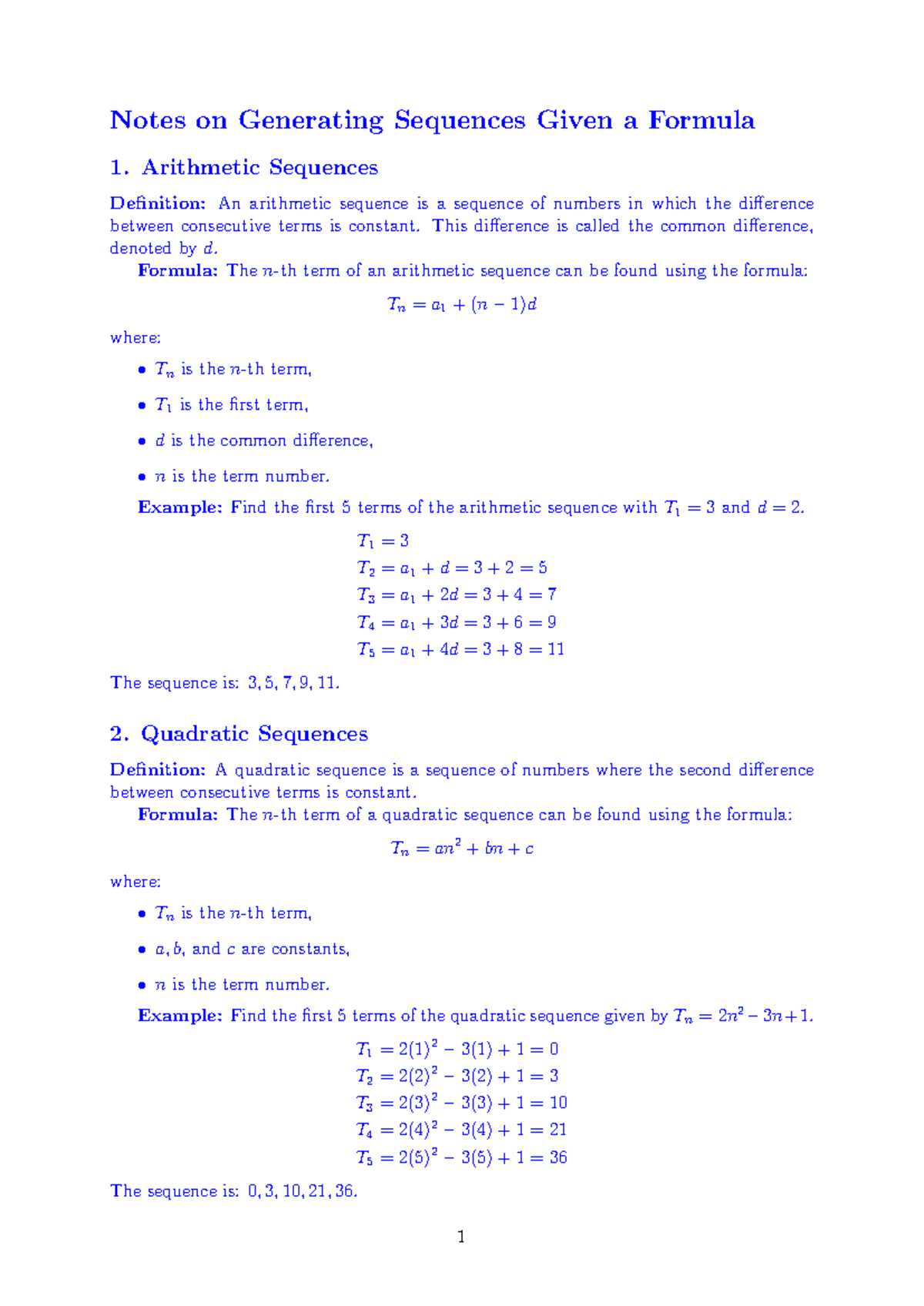 1 3 1 notes - Notes on Generating Sequences Given a Formula 1 ...