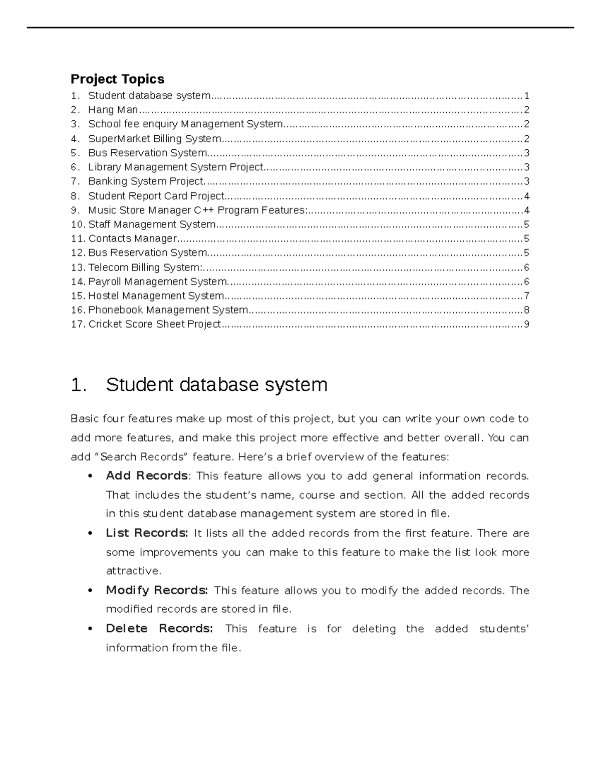 Student database system - Project Topics Student database - Studocu
