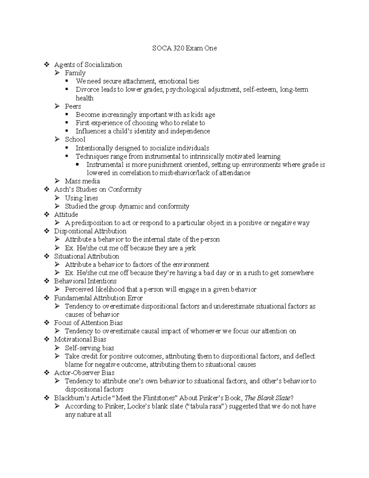 SOCA 320 Exam One - SOCA 320 Study Guide Exam One, Ch. 1, 2, 3, 4, 6 ...