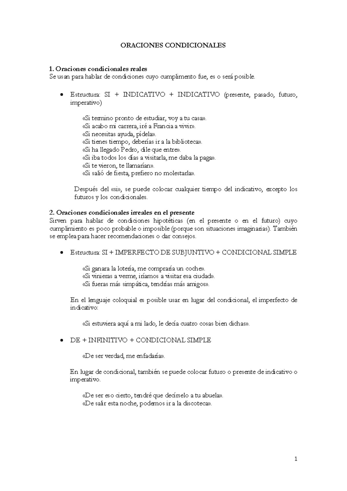 Oraciones Condicionales - 1 ORACIONES CONDICIONALES Oraciones ...
