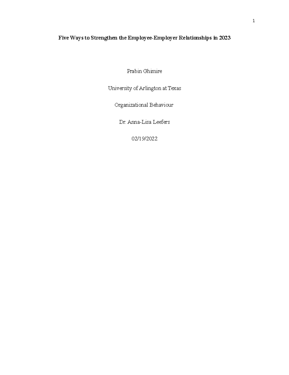 Applied Article Assignment - Five Ways to Strengthen the Employee-Employer Relationships in 2023 ...