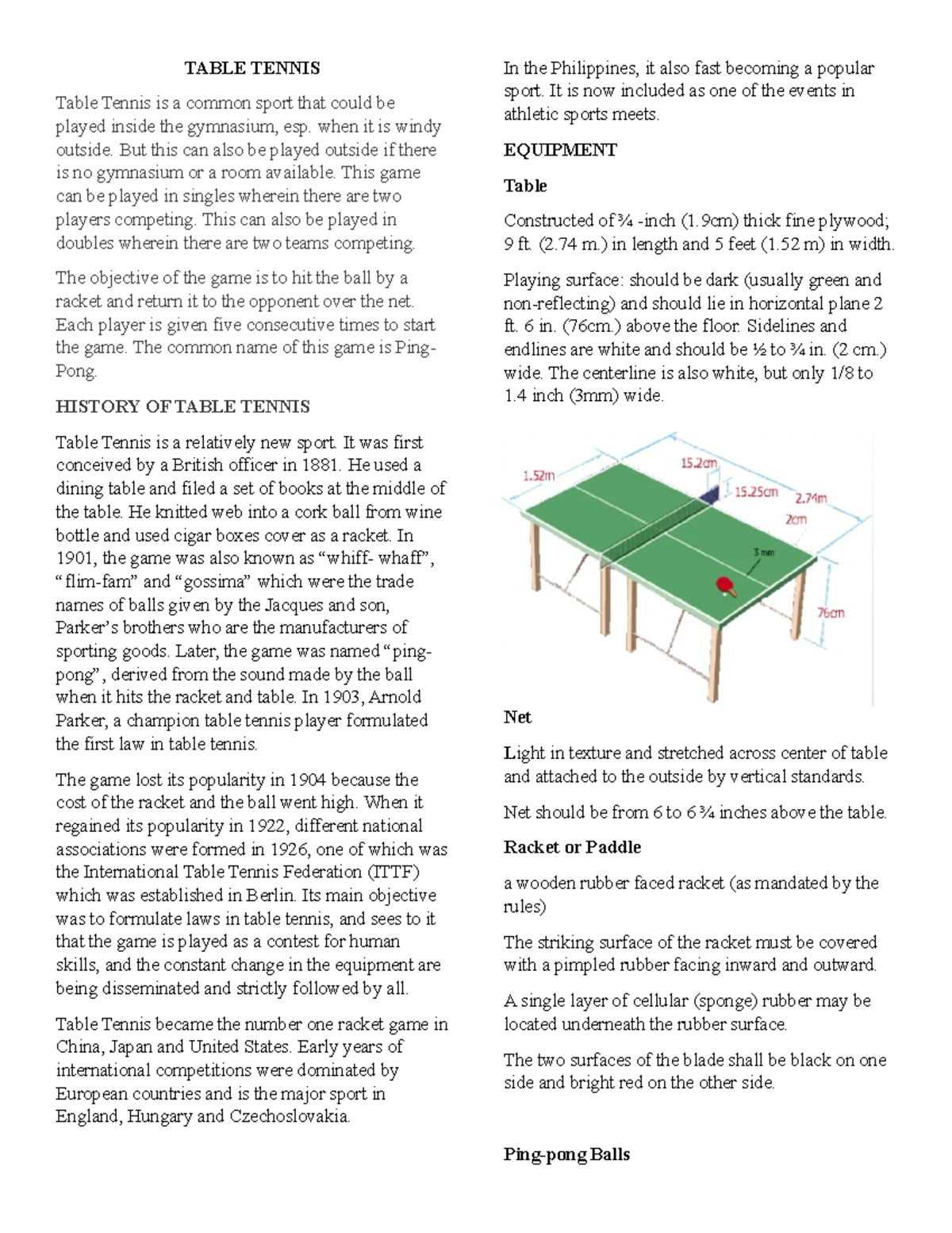 PE3-notes-prelim - Jgycyf - TABLE TENNIS Table Tennis is a common sport ...