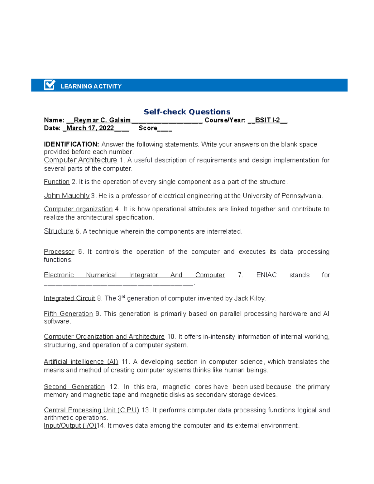Learning Activity 1 Galsim, Reymar C - LEARNING ACTIVITY Self-check ...