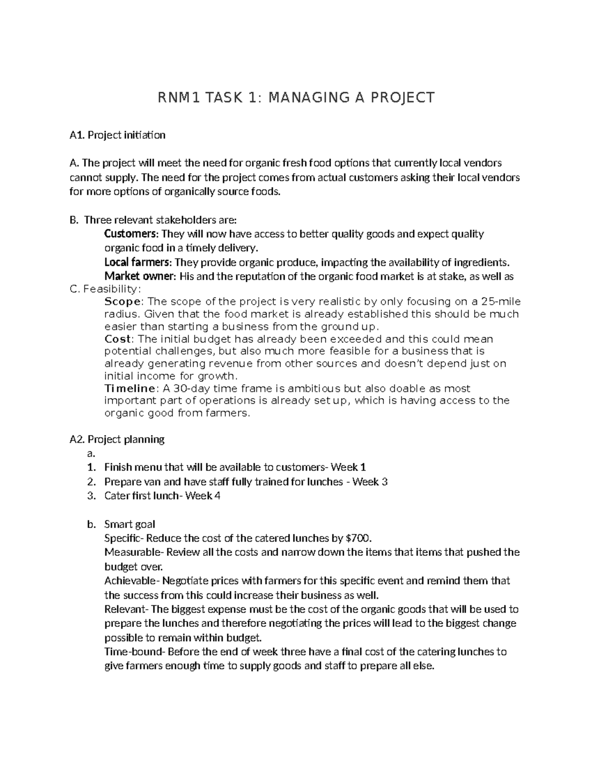 D079 Task 1 - RNM1 TASK 2: LOGISTICS, OPERATIONS, AND CHANGE MANAGEMENT ...