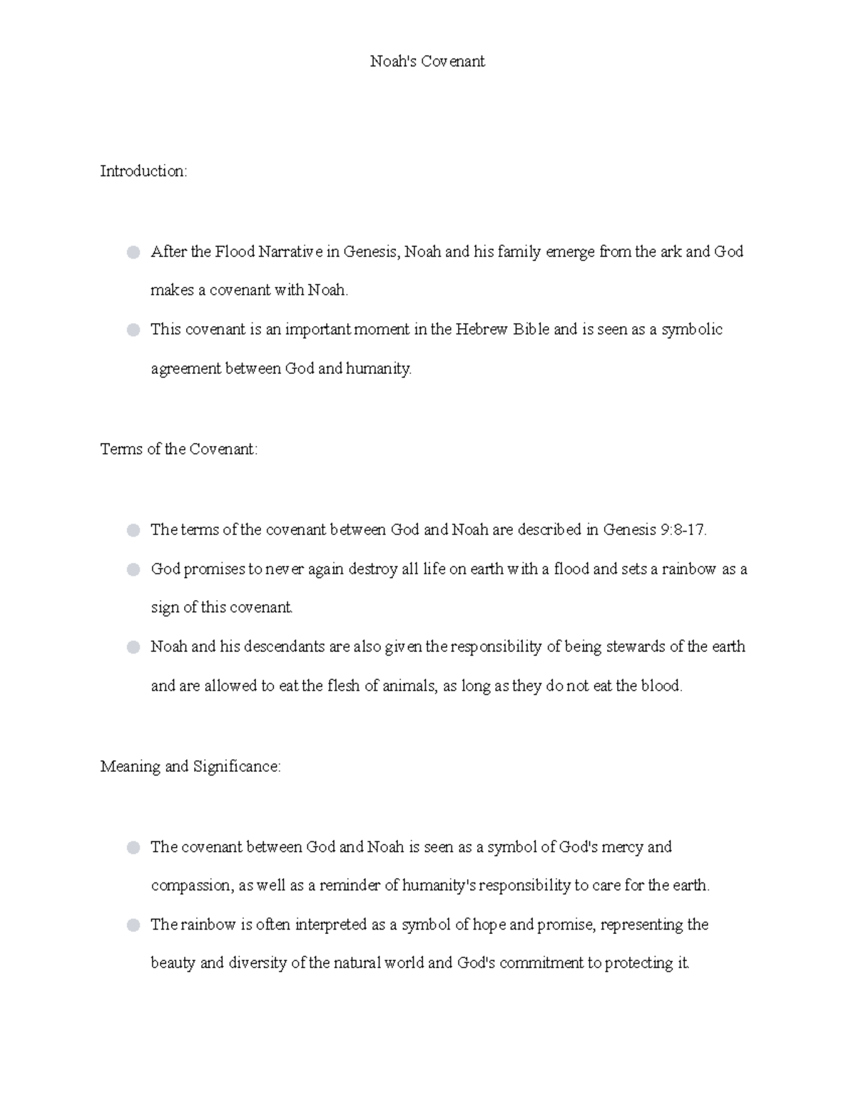 Noah's Covenant - Professor - Noah's Covenant Introduction: After the ...