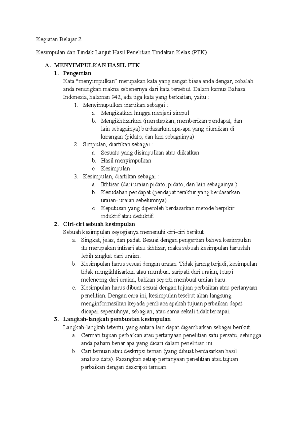 PTK Modul 5 KB 2 - summaries - Kegiatan Belajar 2 Kesimpulan dan Tindak Lanjut Hasil Penelitian ...