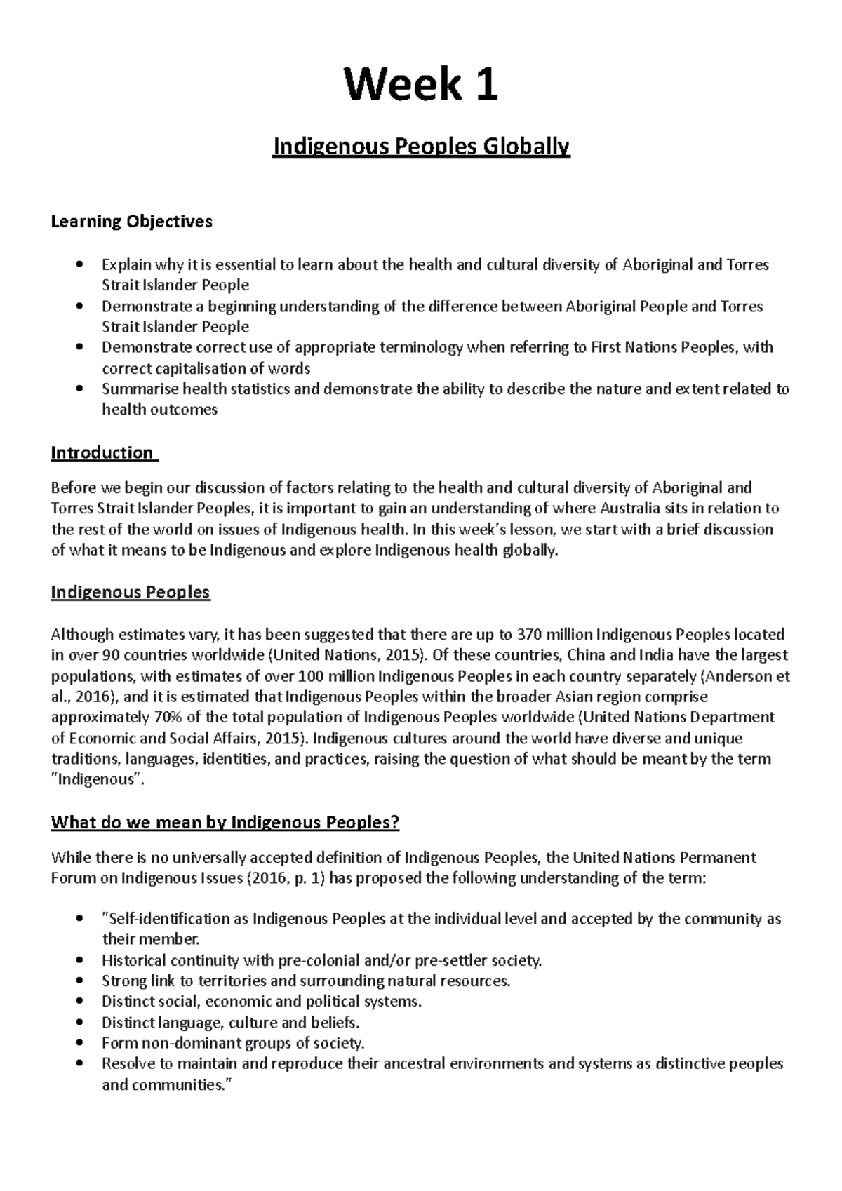 Week 1 - Indigenous Health - Week 1 Indigenous Peoples Globally ...