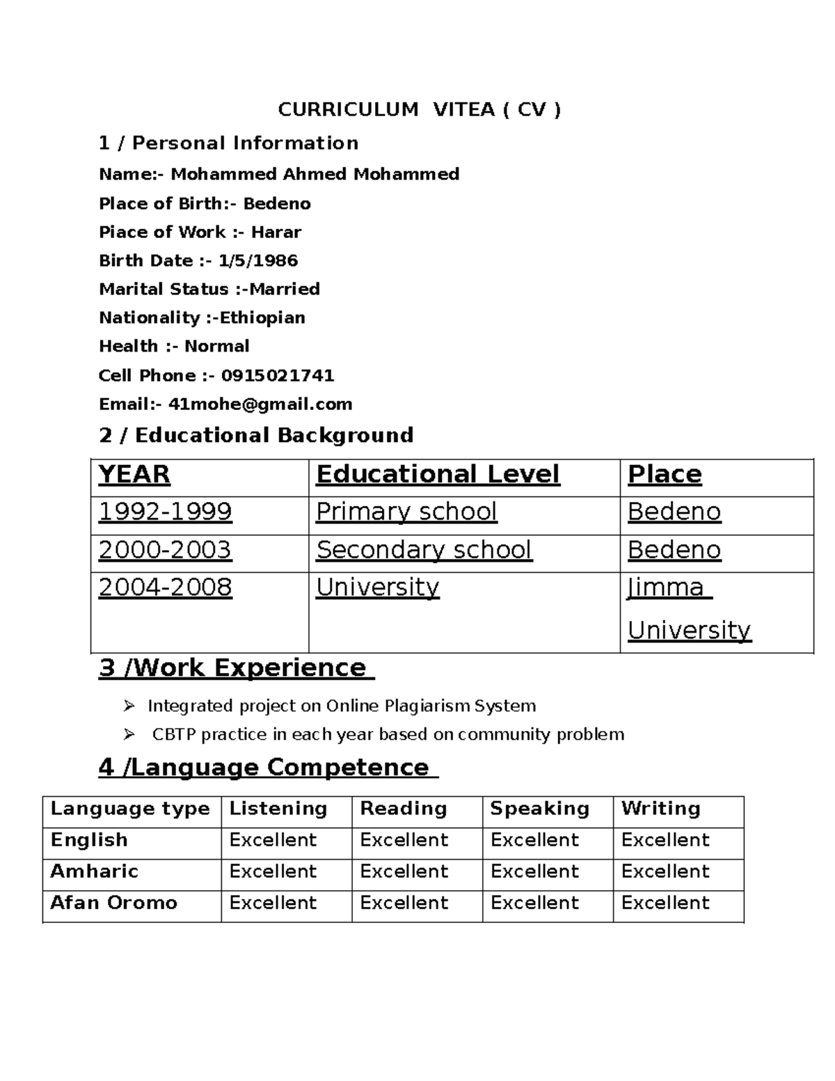 Curriculum Vitea 16971 - CURRICULUM VITEA ( CV ) 1 / Personal ...