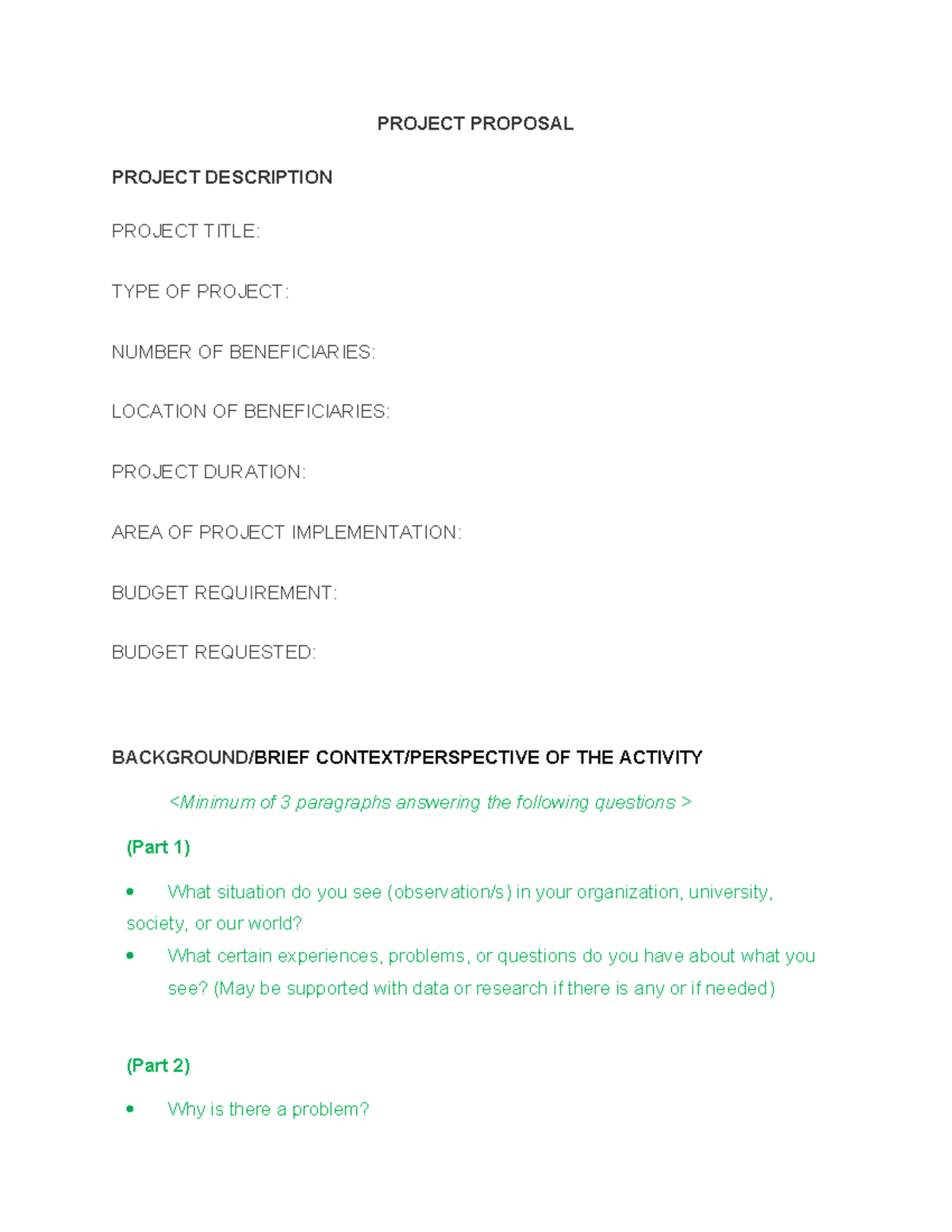 Project Proposal - lecture notes - PROJECT PROPOSAL PROJECT DESCRIPTION ...