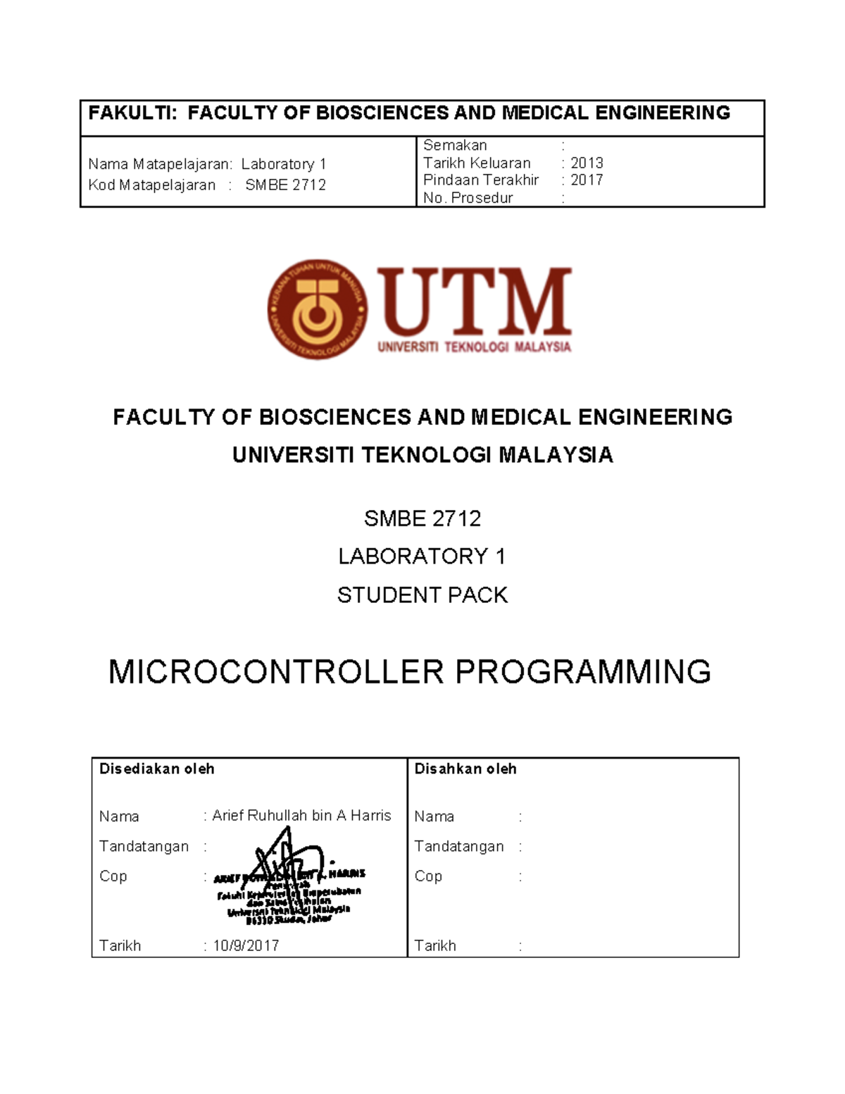 SMBE2712-Laboratory 1-Microcontroller - FAKULTI: FACULTY OF BIOSCIENCES ...