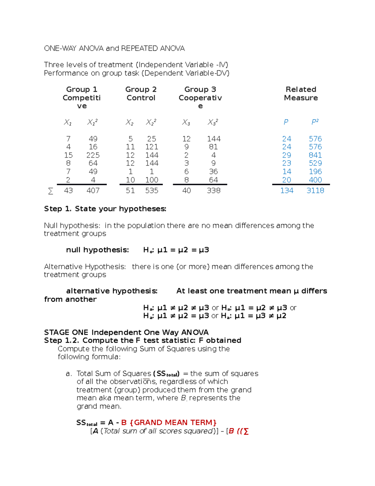 One Factor Anova Model Independent and Repeated 2020 practice Updated ...