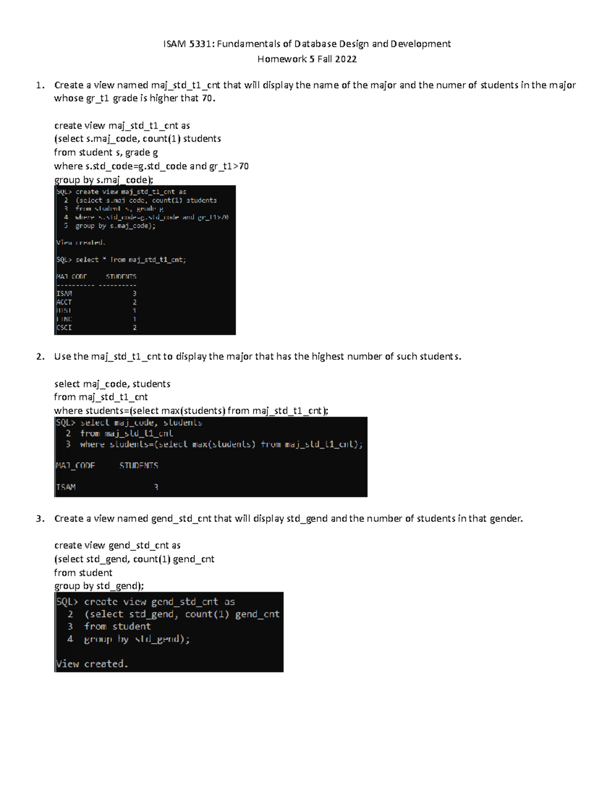 ISAM5331 5333 n Homework 5 - ISAM 5331: Fundamentals of Database Design ...
