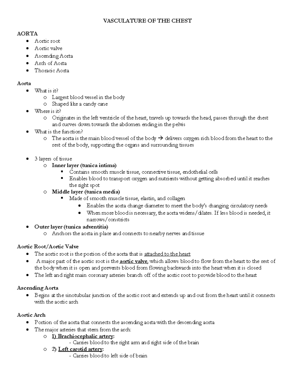 Vasculature OF THE Chest - VASCULATURE OF THE CHEST AORTA Aortic root ...