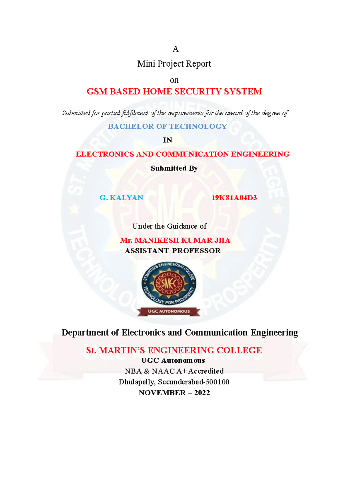 Klyan - A Mini Project Report on GSM BASED HOME SECURITY SYSTEM ...