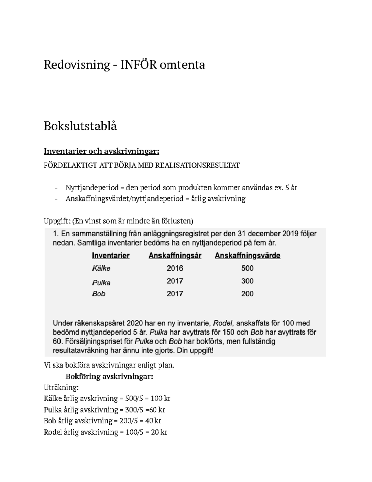 Redovisning, instuderingsmaterial till tentamen - Redovisning - INFÖR ...