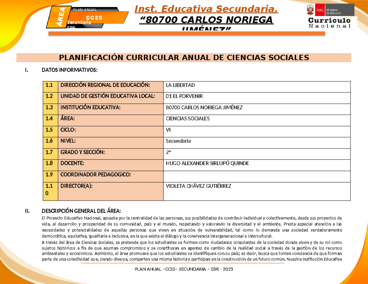 PROGRAMACIÓN ANUAL CCSS 2° - 2024 - Inst. Educativa Secundaria. “80700 ...