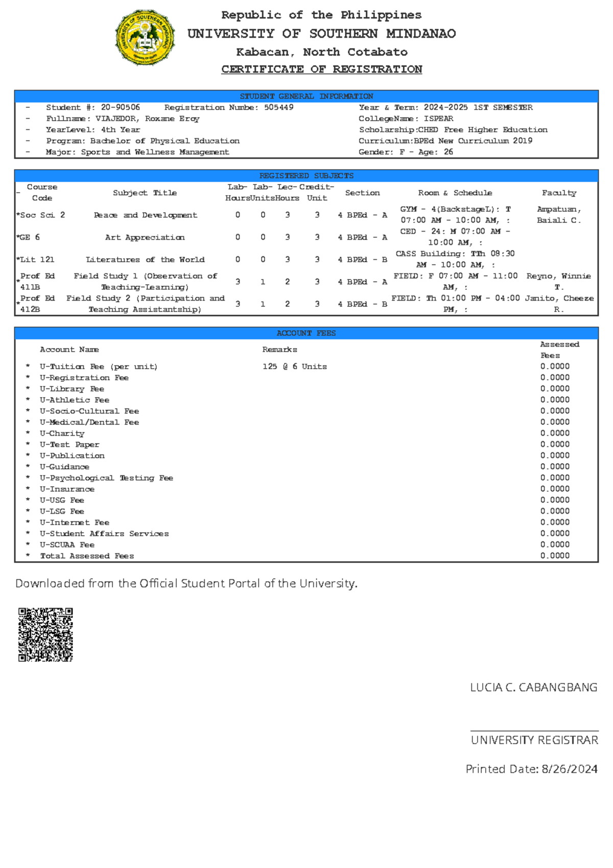 Certificate Of Registration - Republic of the Philippines UNIVERSITY OF ...