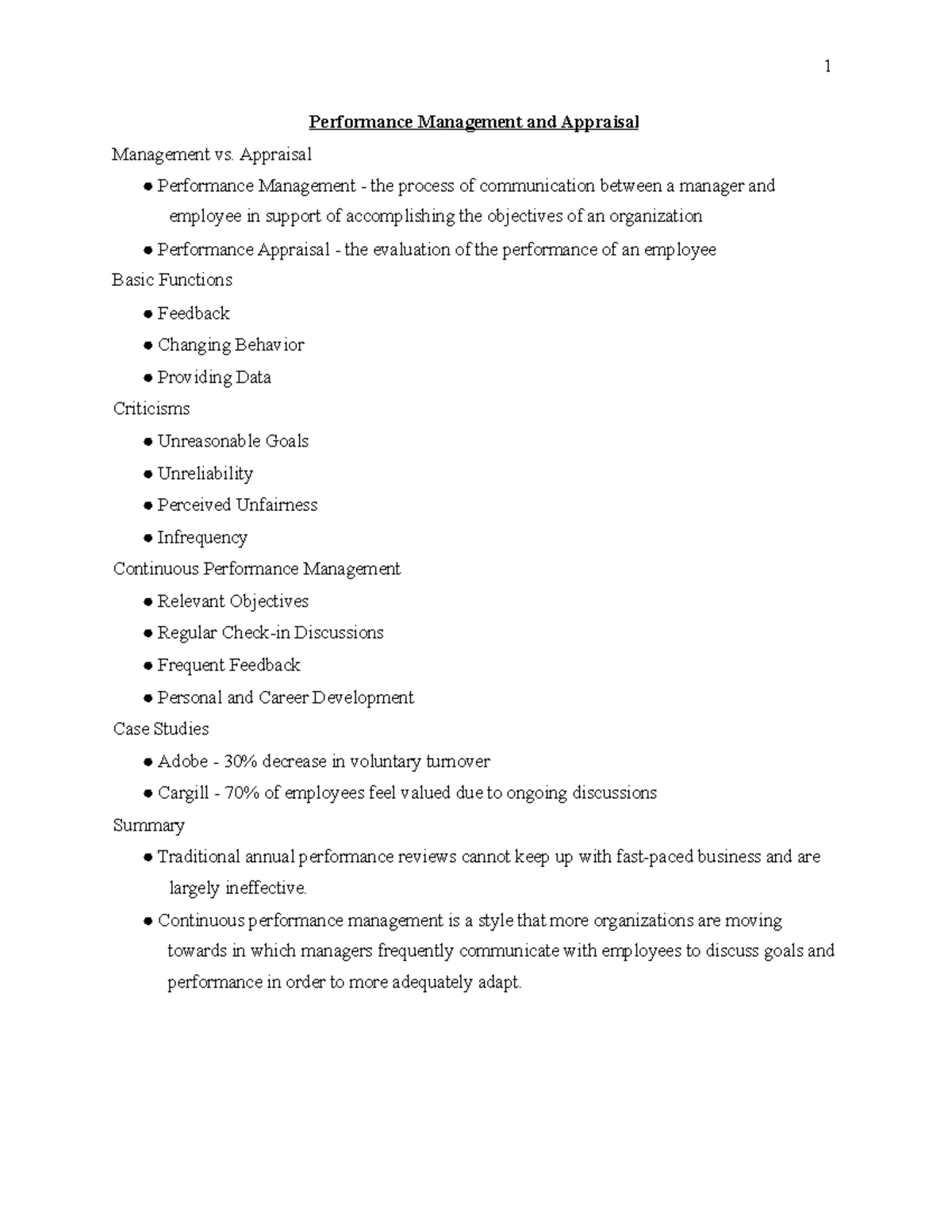 Performance Management notes - 1 Performance Management and Appraisal ...