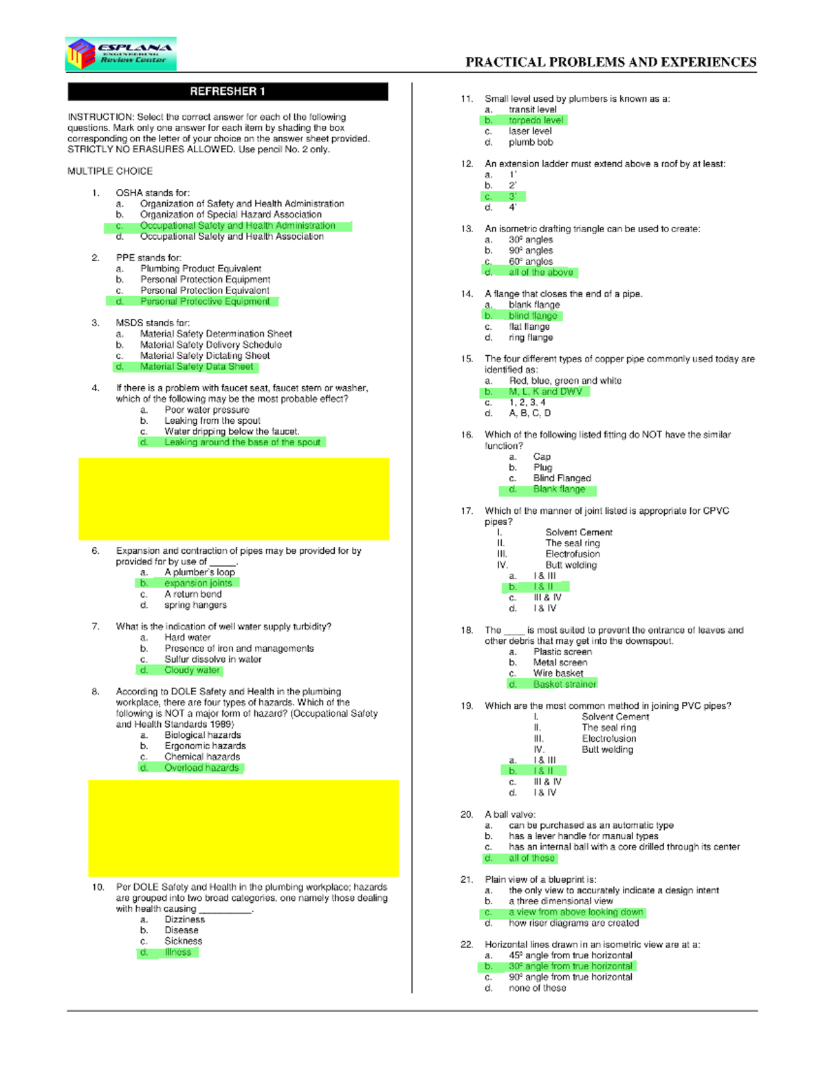 - Practical- Refresher 1 - Ans Key - BS Civil Engineering - Studocu