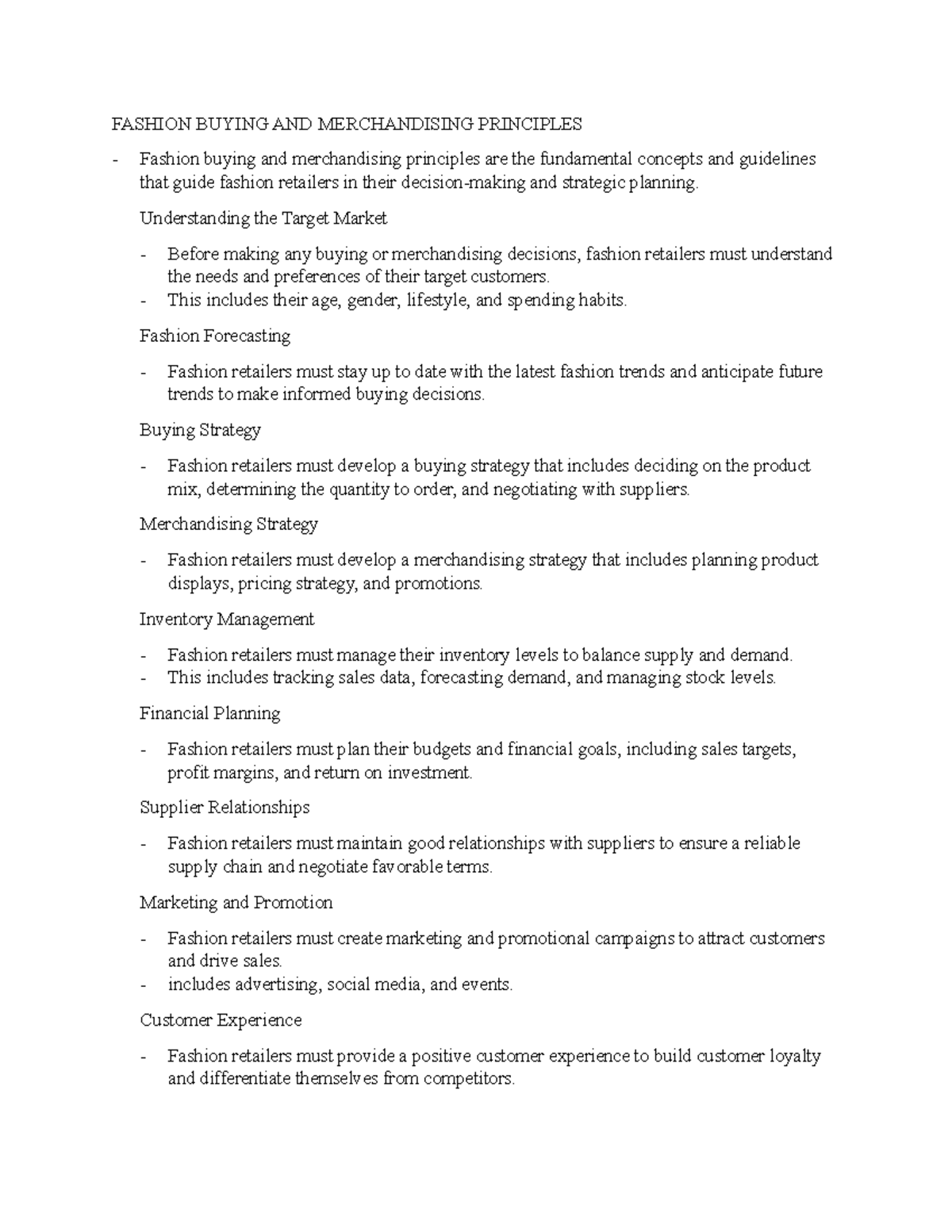 Fashion Buying AND Merchandising Principles Notes 1 - FASHION BUYING ...