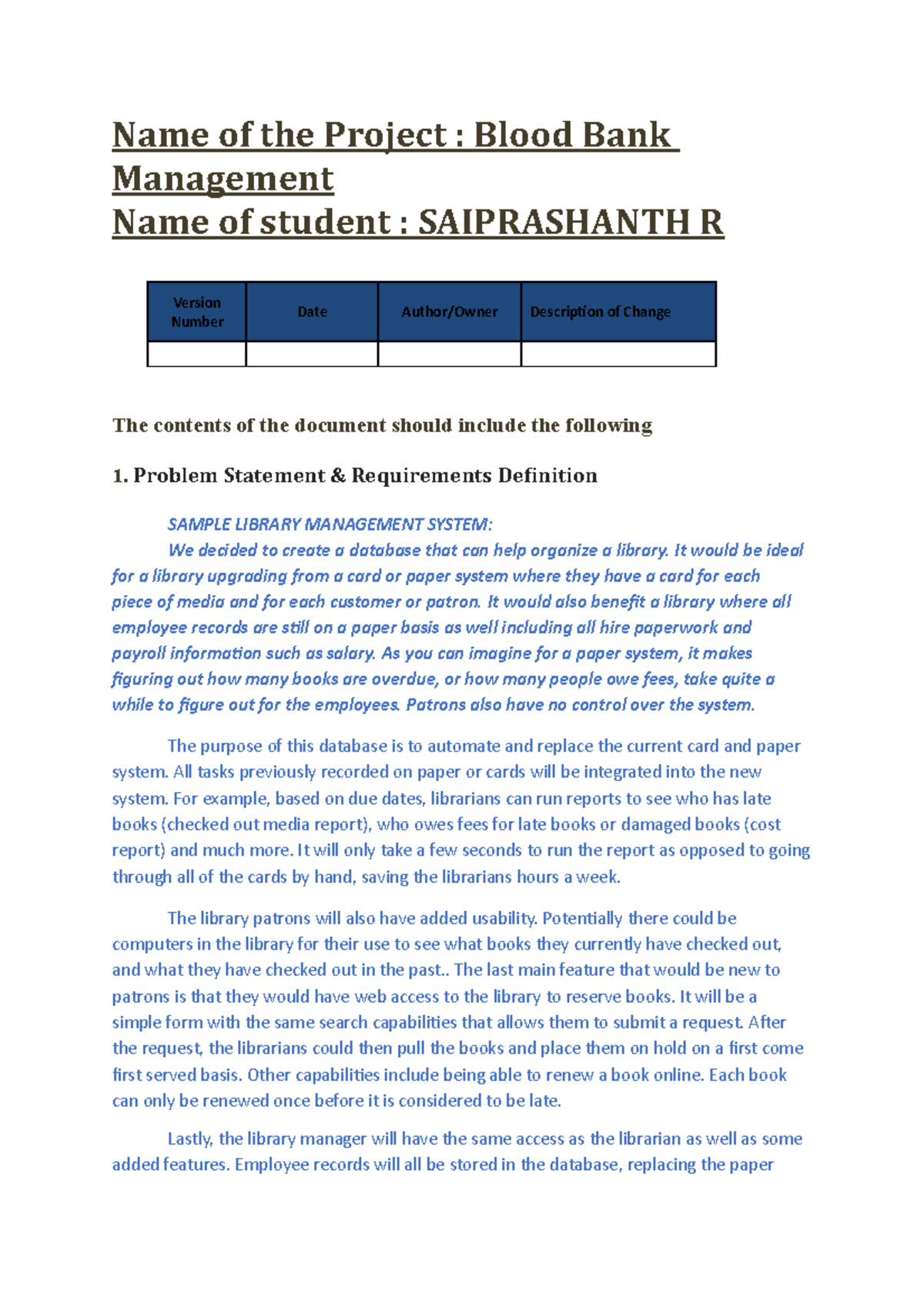Blood bank project - reference material - Name of the Project : Blood ...