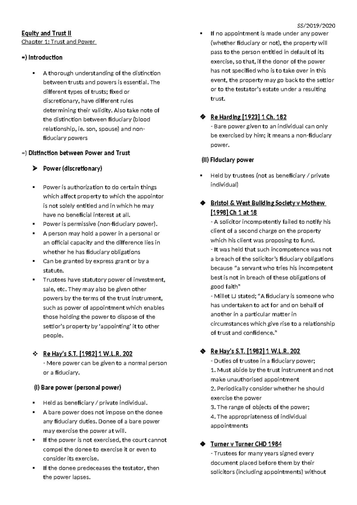 Chapter 2 (Trusts and Power) - Equity and Trust II Chapter 1: Trust and ...