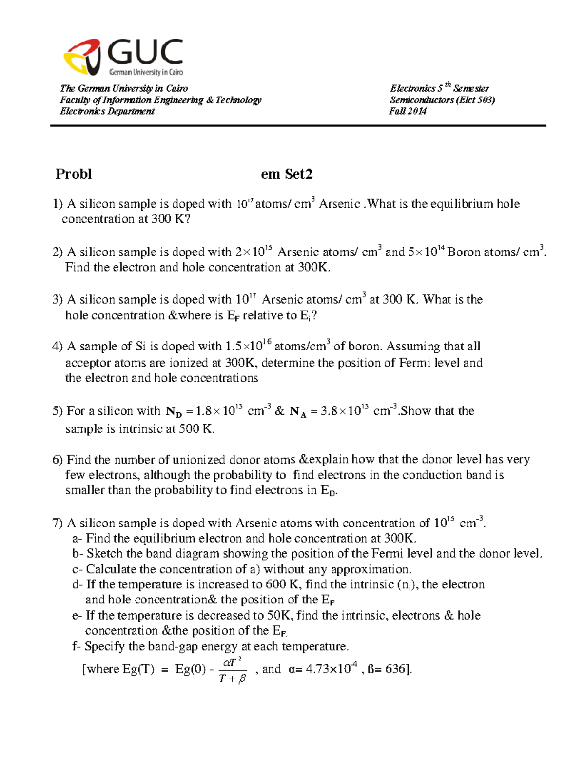 Problem Set 2 - The German University in Cairo Electronics 5 th ...