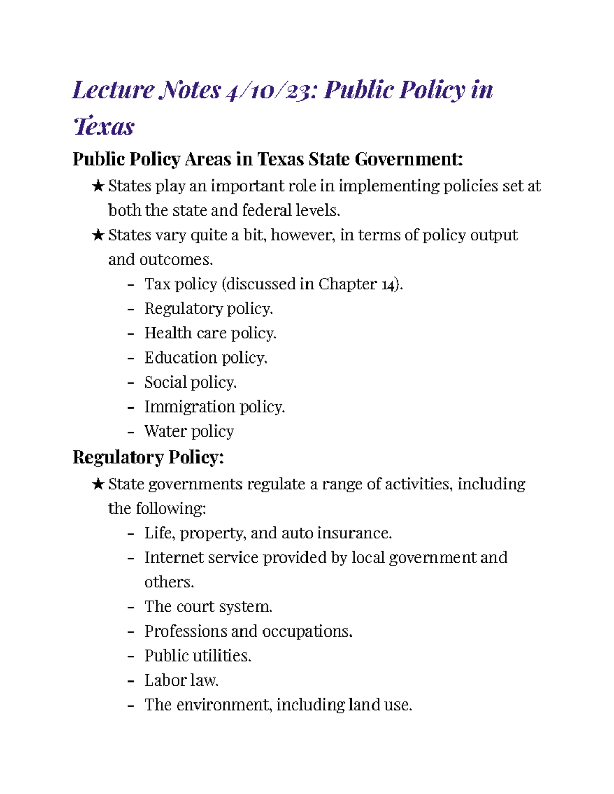Public Policy in Texas 2 - Lecture Notes 4/10/23: Public Policy in ...
