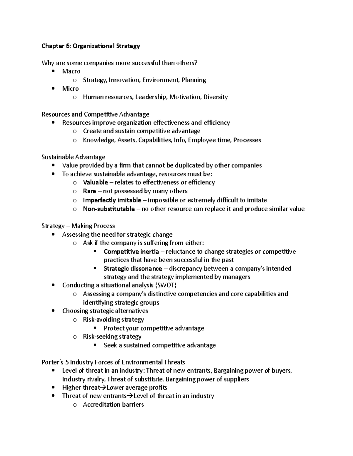 Chapter 6 Notes - Organizational strategy and Porter's 5 forces ...