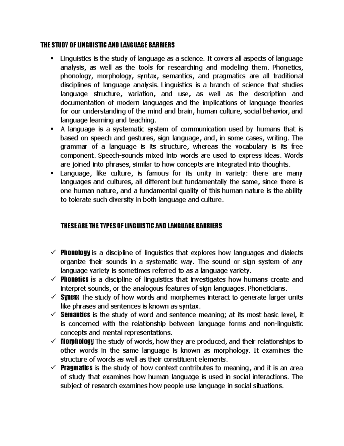 THE Study OF Linguistic AND Language Barriers - THE STUDY OF LINGUISTIC ...