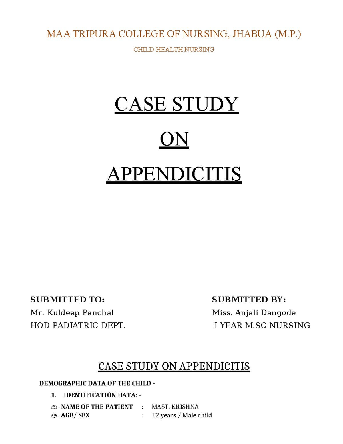 01-case-study-on-appendicitis compress - MAA TRIPURA COLLEGE OF NURSING ...