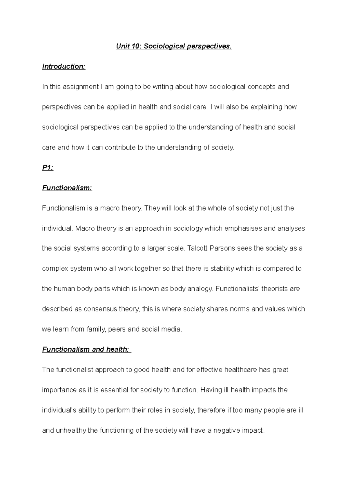 UNIT 10 sociological perspectives task 1 - Unit 10: Sociological ...